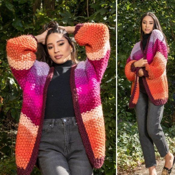 SAACHI | Sweaters | New Saachi Oversized Rainbow Knitted Cardigan ...